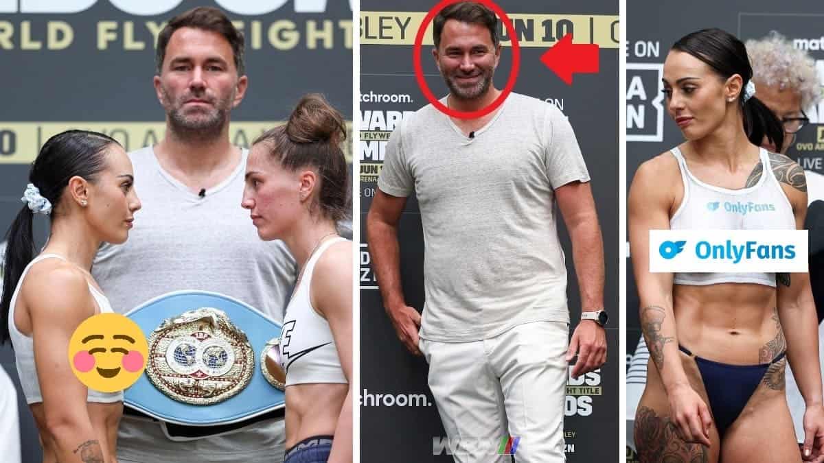 Eddie Hearn blushes as busty female boxer weighs in topless